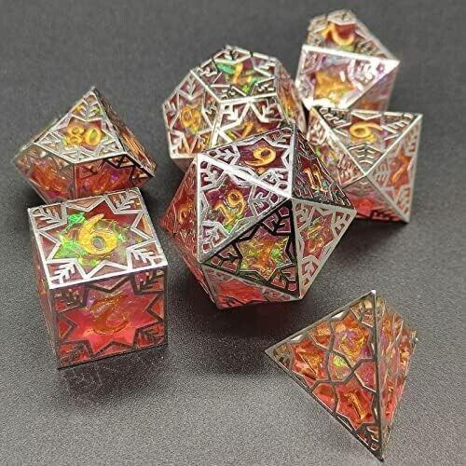 Exceptional 7-piece Crafted Dice Set - Fiery Red - D&D Dungeons Dragons ...