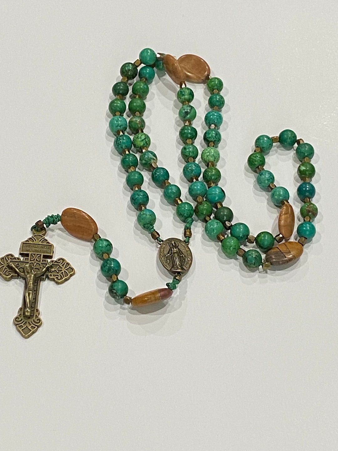 Rosary Green Natural Stone Beads Catholic Rosary Tan Natural Stone - Etsy
