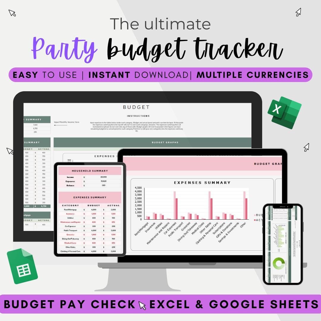 Party Budget Planner | Google Sheets & Excel Template (digital Download ...