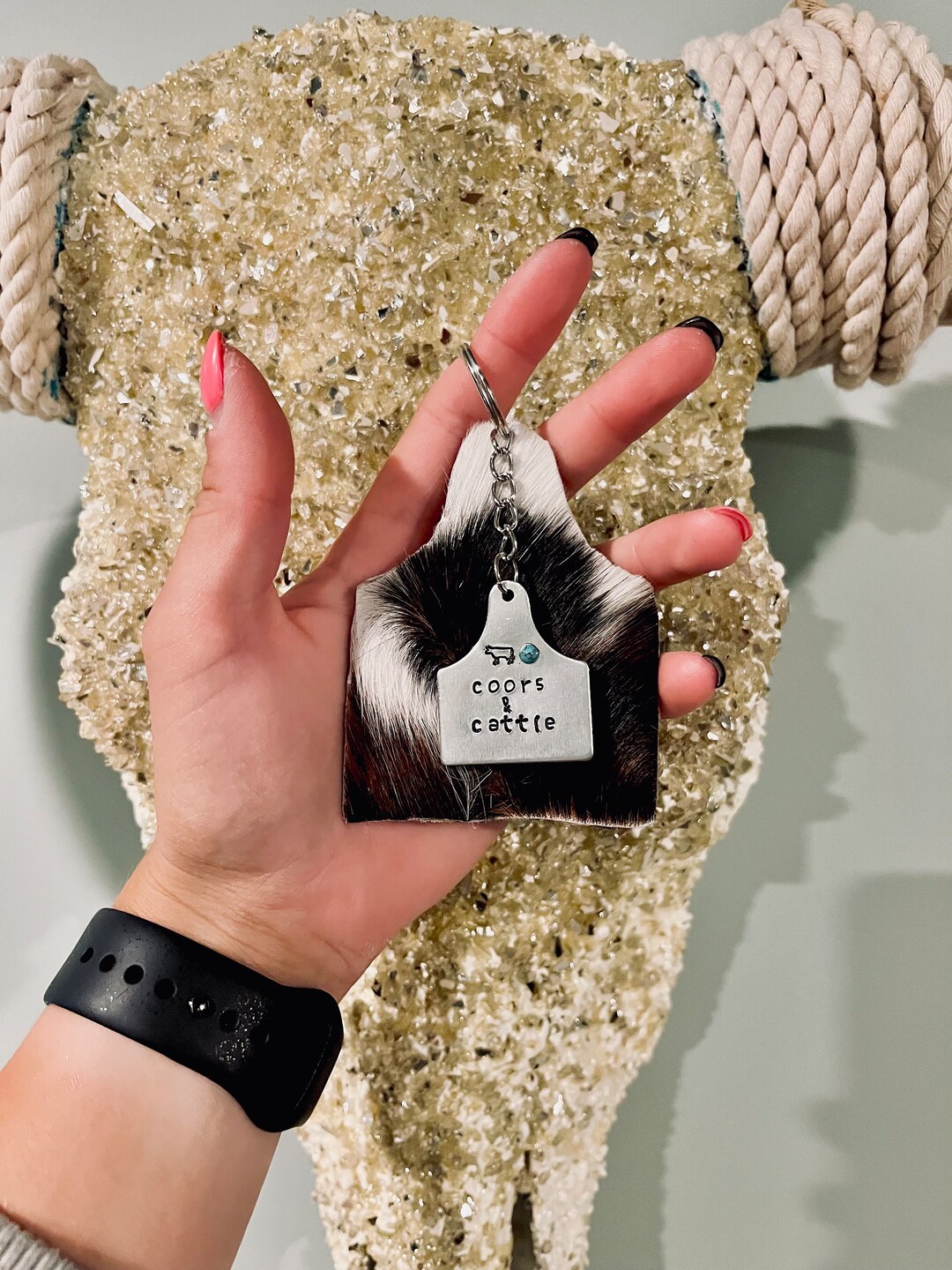Custom Cowhide Ear Tag Keychain - Etsy
