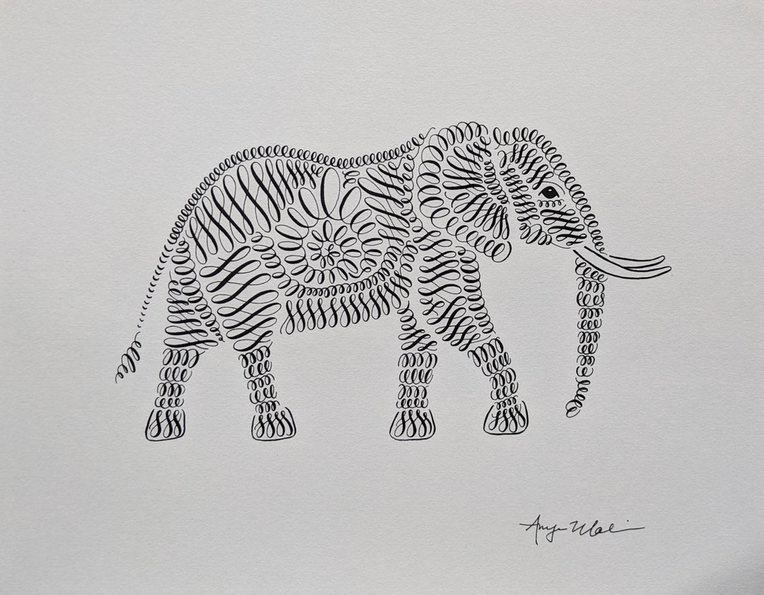 Calligraphy Animals Elephant Print - Etsy