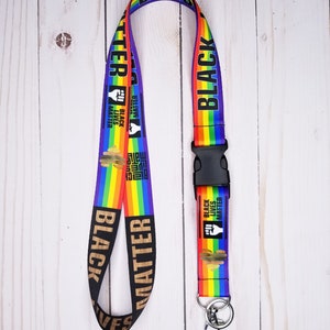BLM Rainbow Lanyard for Keys or ID Badge, Black Lives Matter Key Holder ...
