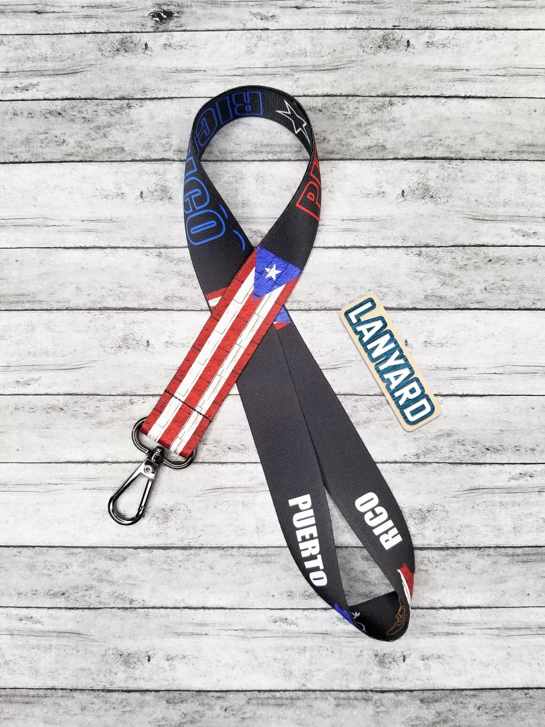 Puerto Rico Lanyard for Key or ID Badge, Puerto Rican Flag Key Holder ...