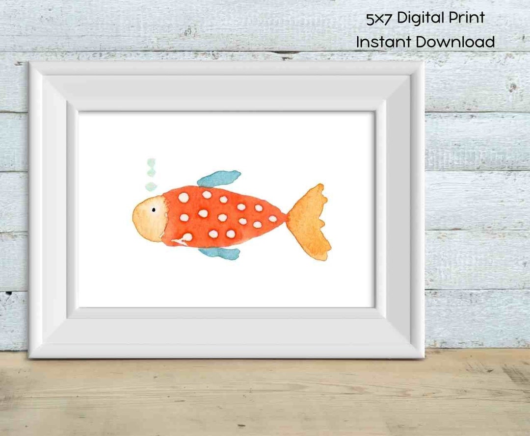 Printable Watercolor Art 5x7 | Bright Orange and Blue Fish - Etsy