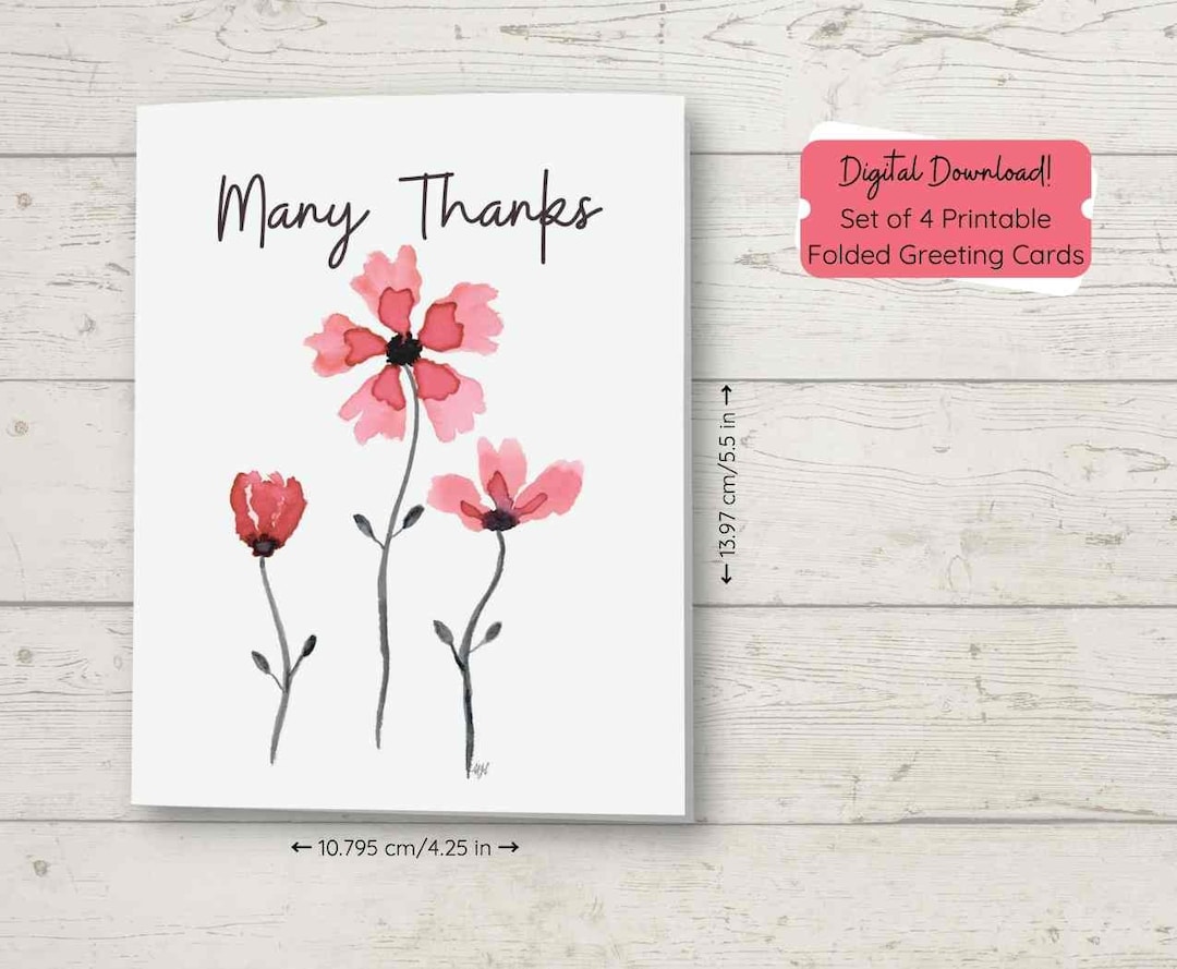 Thank You Card, Printable Greeting Card Set, Many Thanks, Happy ...