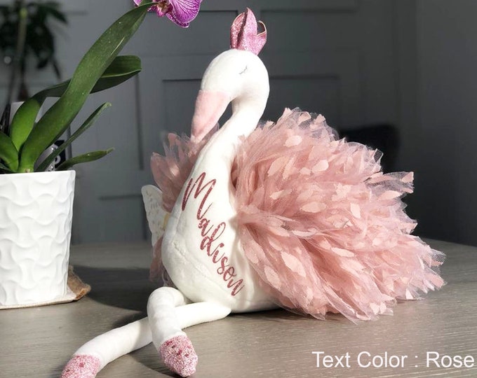 Personalized White Swan Princess Plush With Pink Tutu, Crown, and ...