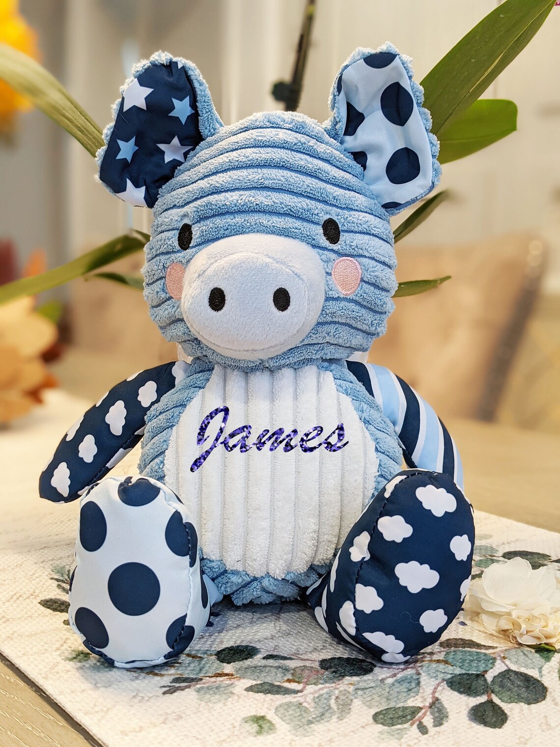 Personalized 13 Blue Piggy Pig With Wide Ribbed Corduroy | Etsy