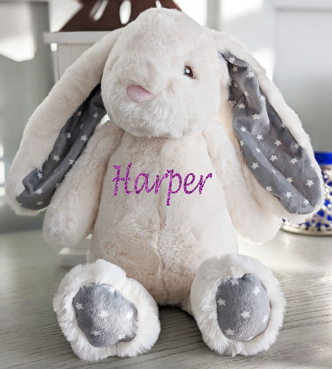Personalized White Bunny Plush for Baby Girl or Boy, Bunny With Pink ...
