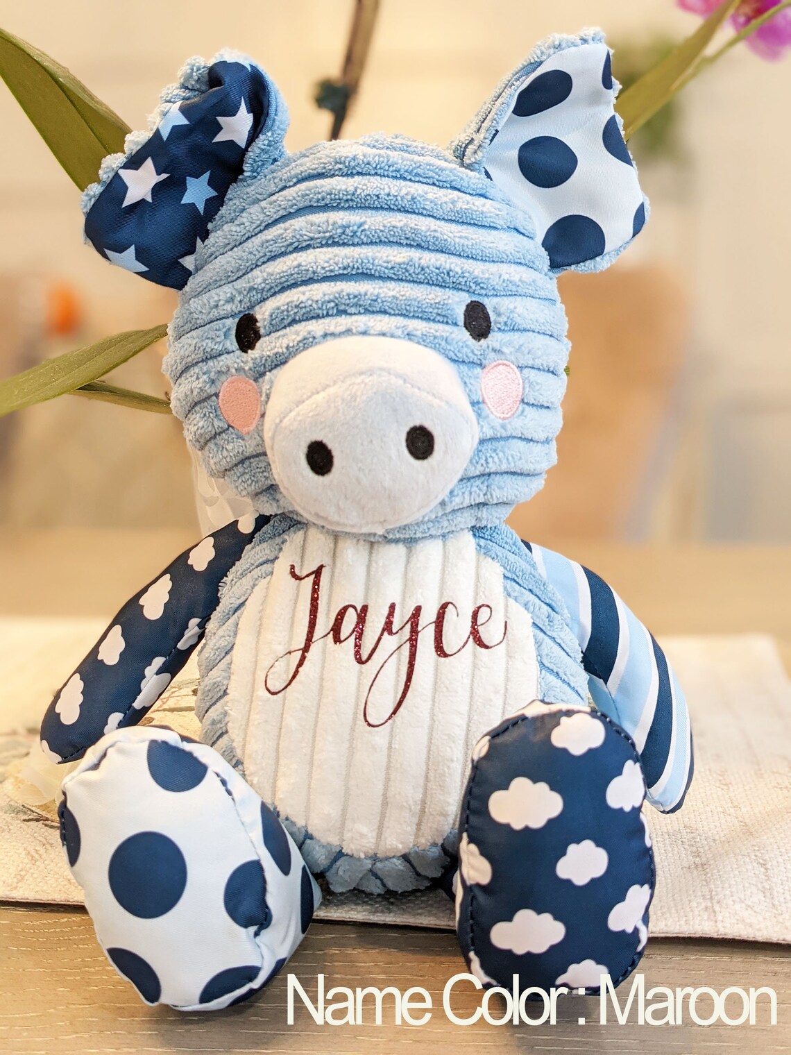 Personalized 13 Blue Piggy Pig With Wide Ribbed Corduroy | Etsy