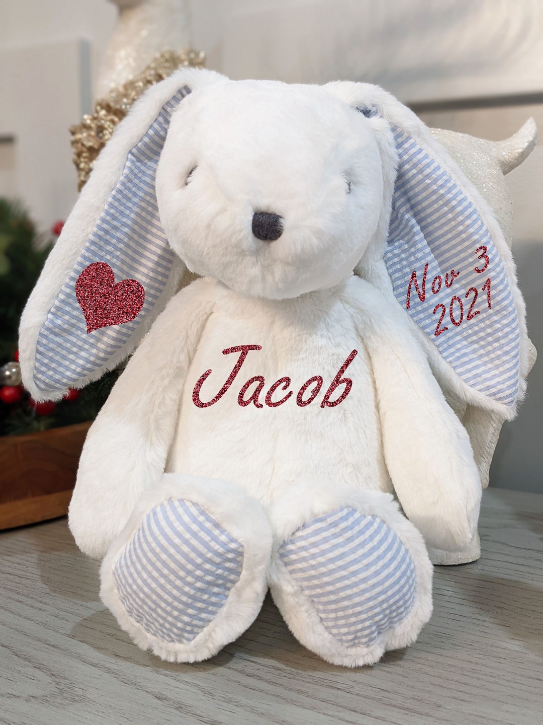 Personalized White Bunny Plush for Baby Boy or Girl, Bunny With ...