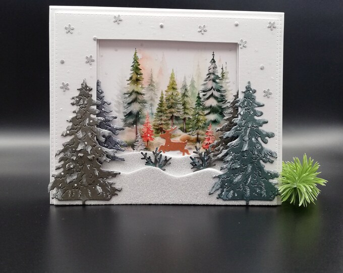Christmas Card ,handmade Winter Card, Christmas Tree Card, Snowscape ...
