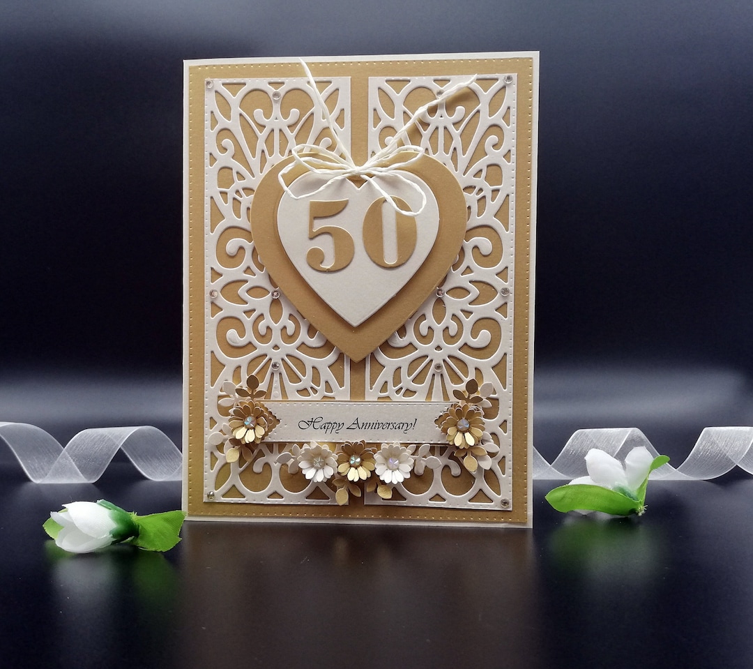 Luxury Handmade Gold Wedding Card,50 Years Together,50th Anniversary ...