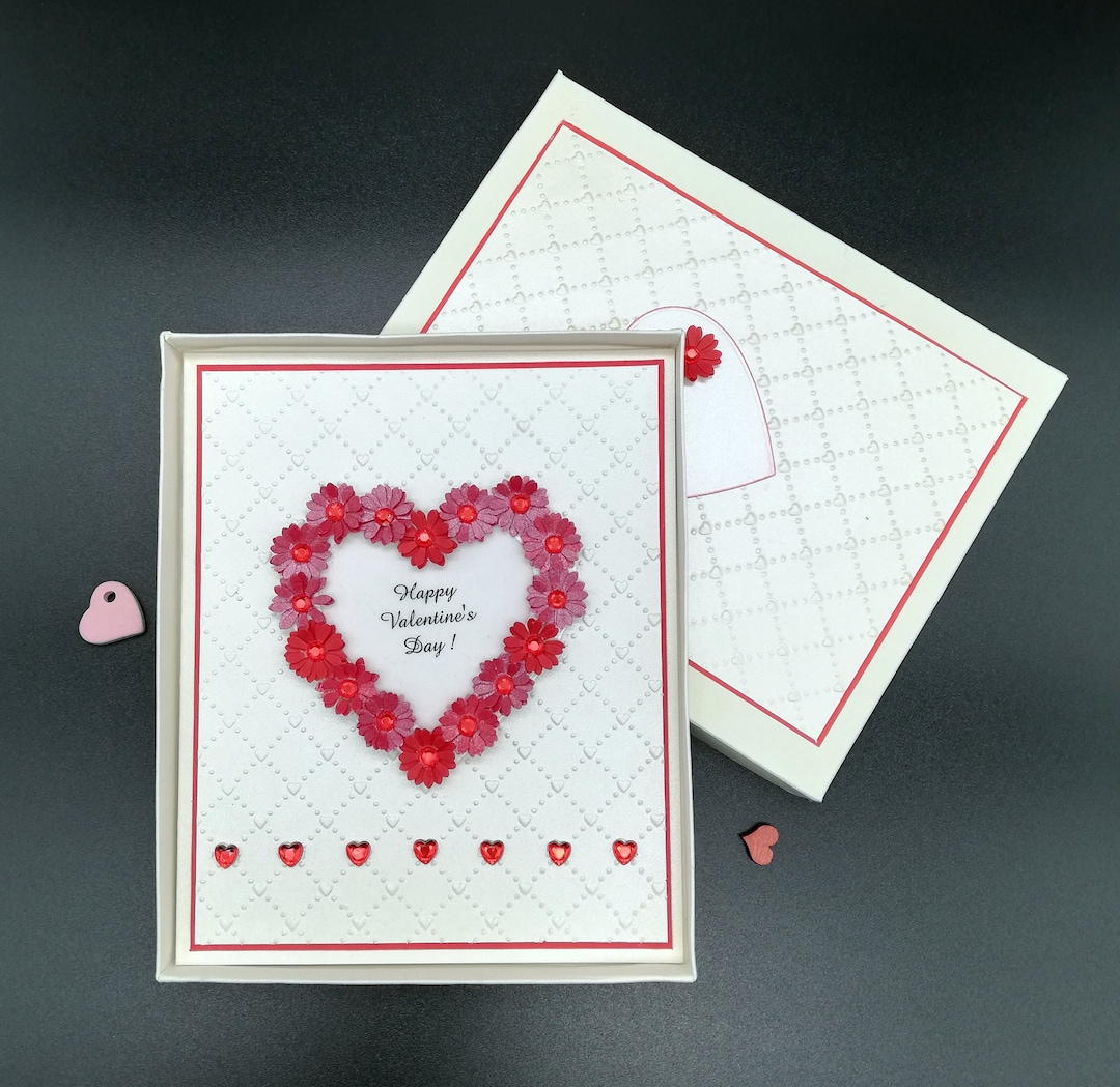Luxury Handmade Valentine's Day Card, Card With Heart of Paper Flowers ...