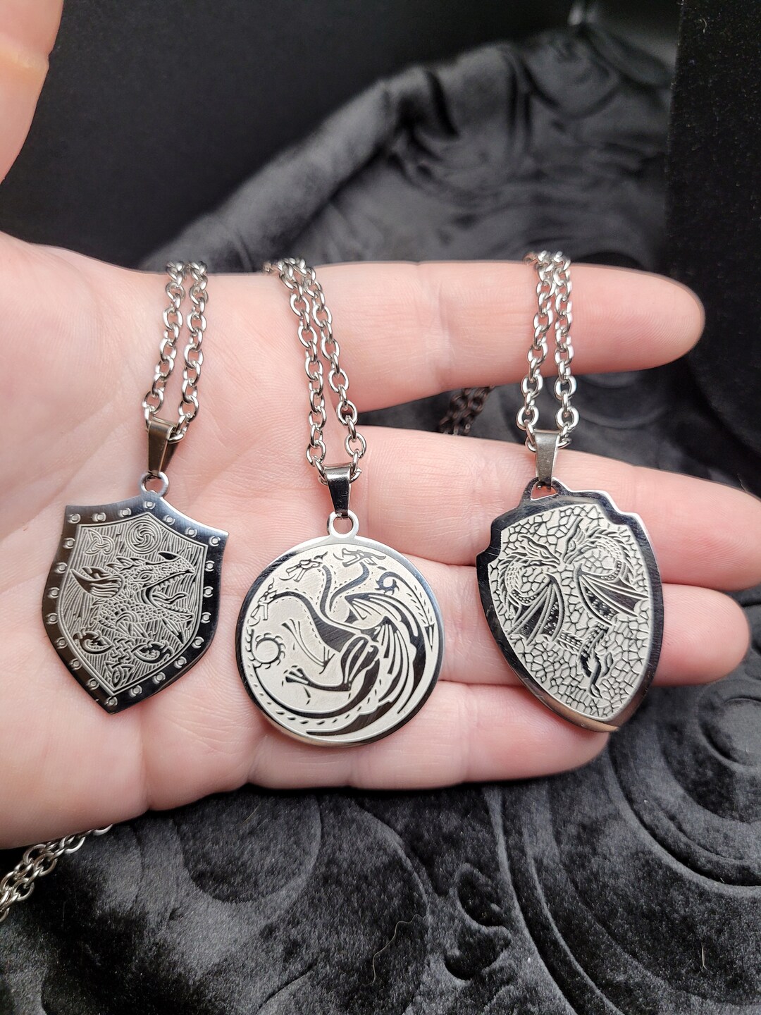 Stainless Steel Fantasy DND RPG Dragon Shield Necklace (multiple Styles ...