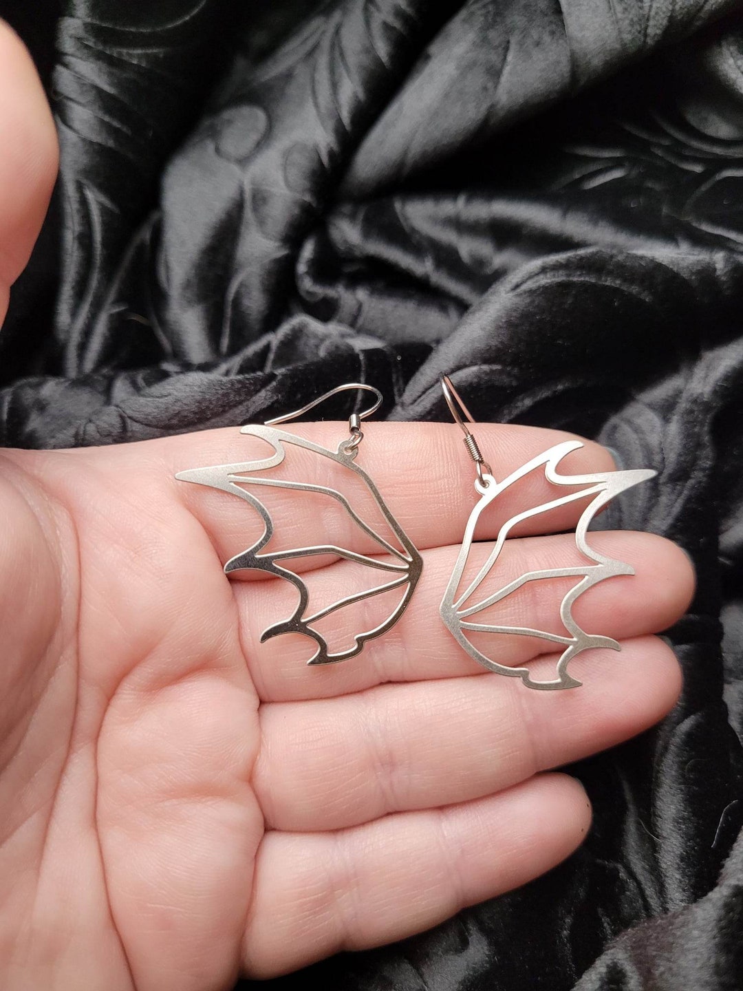 Stainless Steel Fantasy RPG Open Dragon Wing Earrings - Etsy