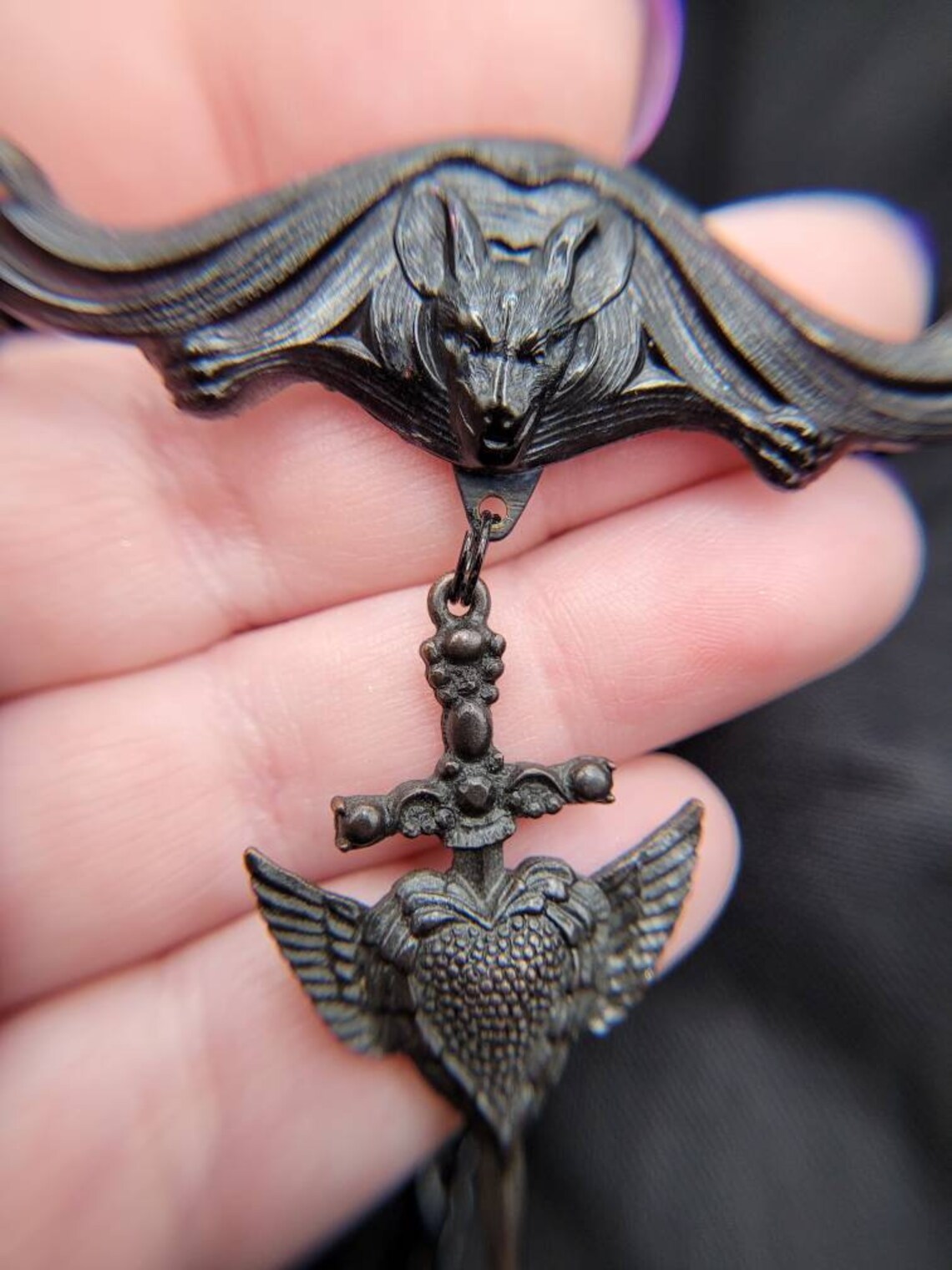 Goth Black Resin Vampire Bat With Dangling Gorh Sword and - Etsy