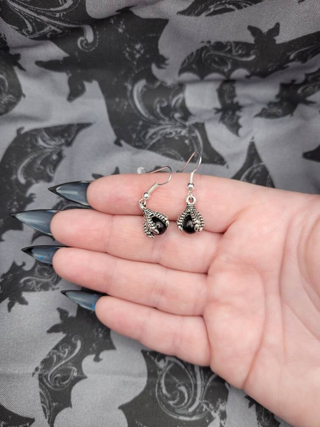 Black and Silver Dnd RPG Fantasy Dragon Claw Dangle Drop Earrings - Etsy