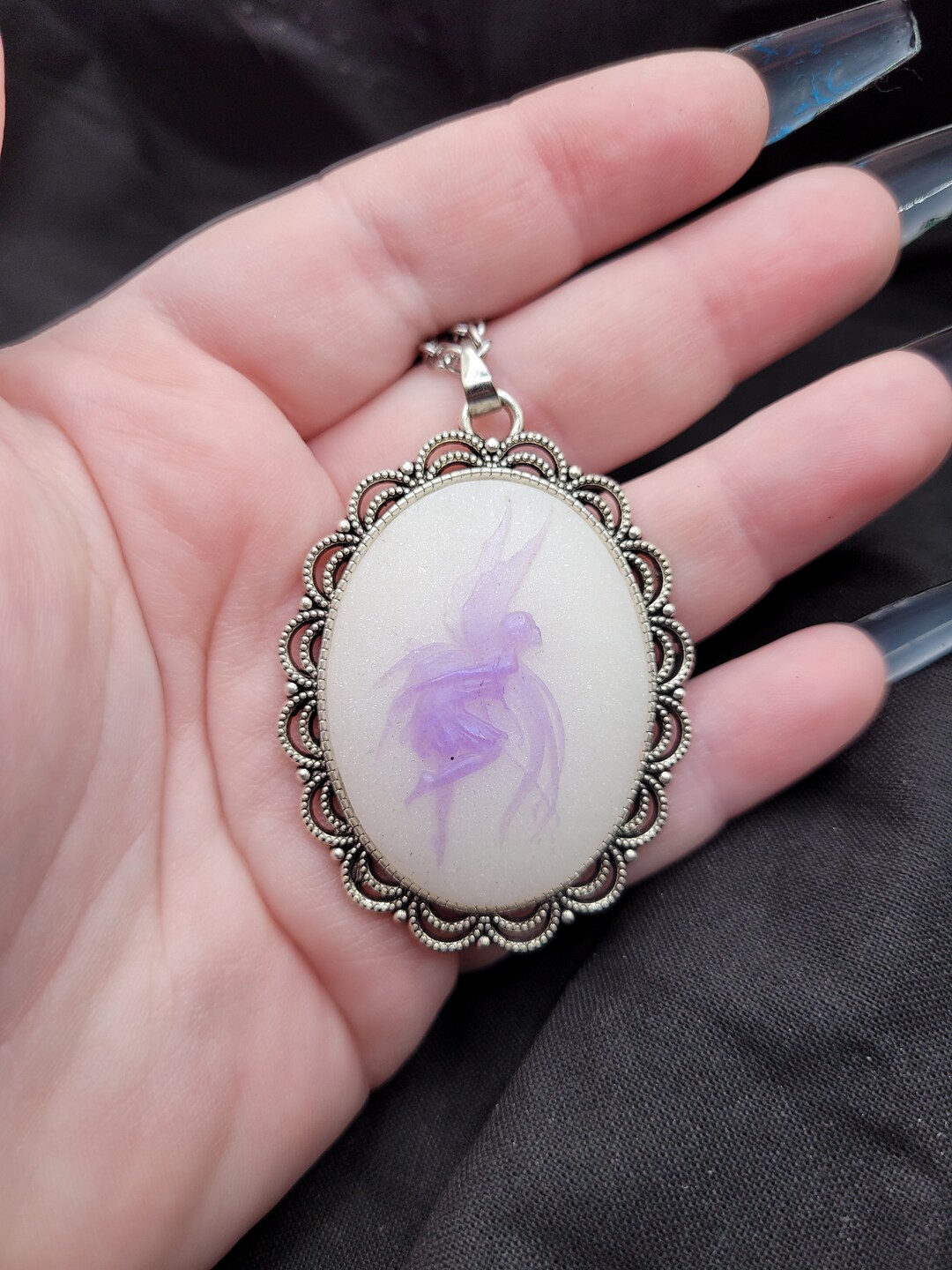 Purple and White Pastel Nymph Fairy Resin Cameo Necklace - Etsy