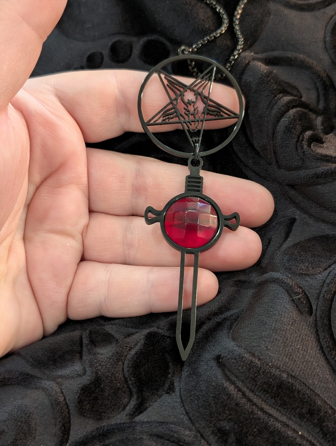 Black Stainless Steel Goth Gamer Sword Resin Cabochon Bezel Necklaces ...