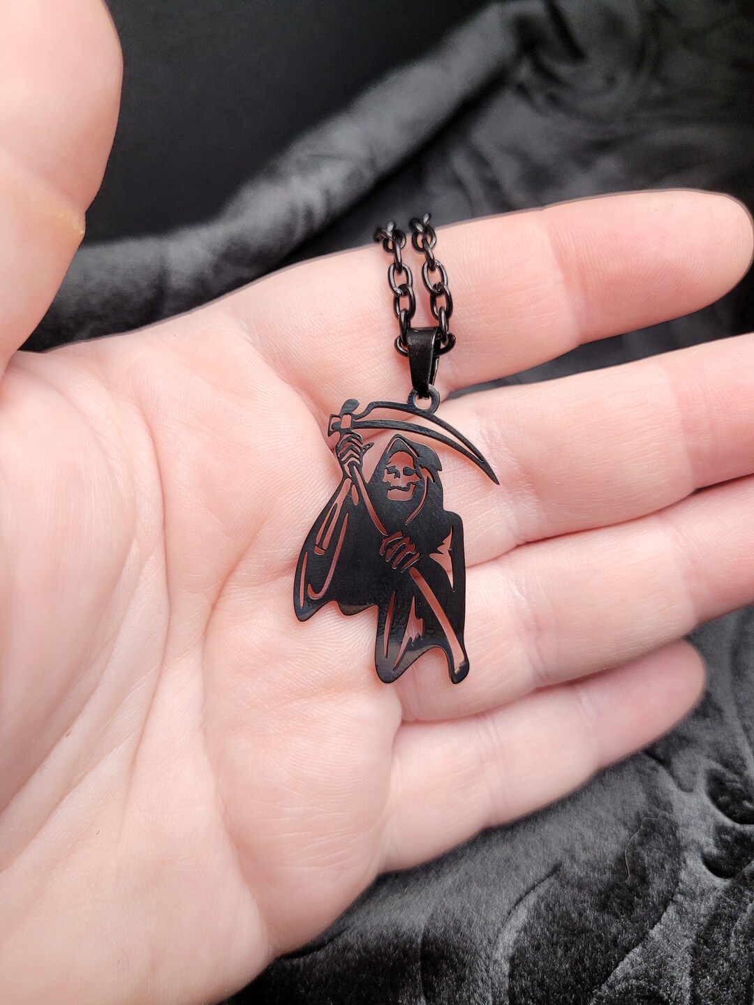 Black Goth Grim Reaper Death Necklace - Etsy