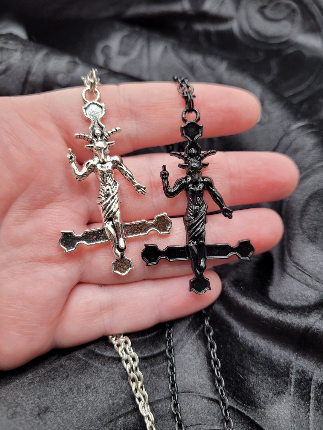 Goth Satanic Baphomet Inverted Cross Pendant Necklace - Etsy