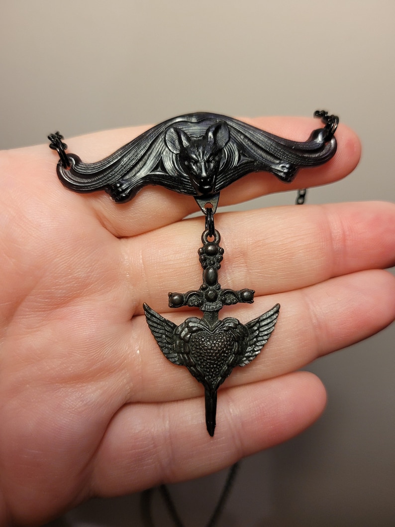 Goth Black Resin Vampire Bat With Dangling Gorh Sword and - Etsy