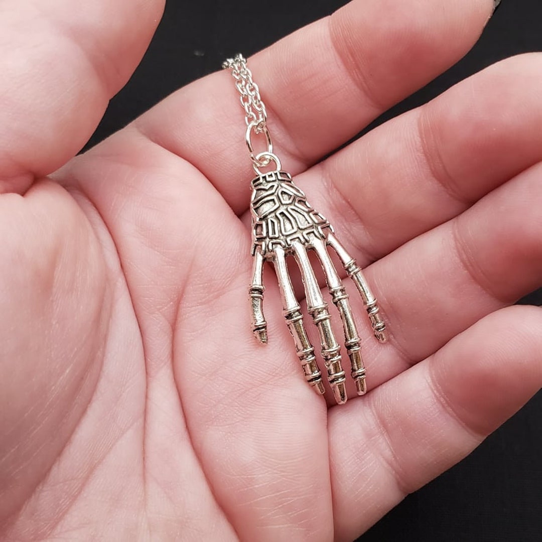 Silver Skeleton Hand Necklace - Etsy