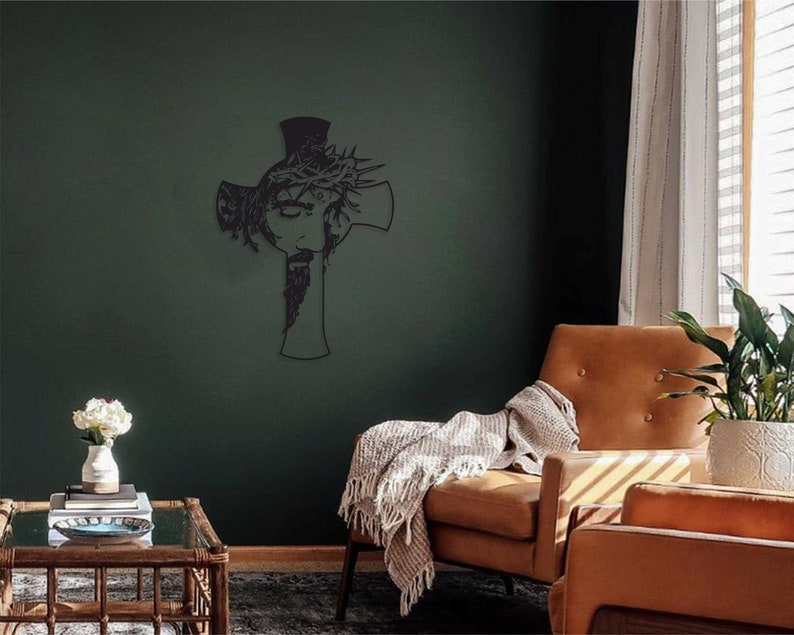 Cross With Jesus Wall Decor, Jesus Wall Art, Metal Wall Art, Living ...