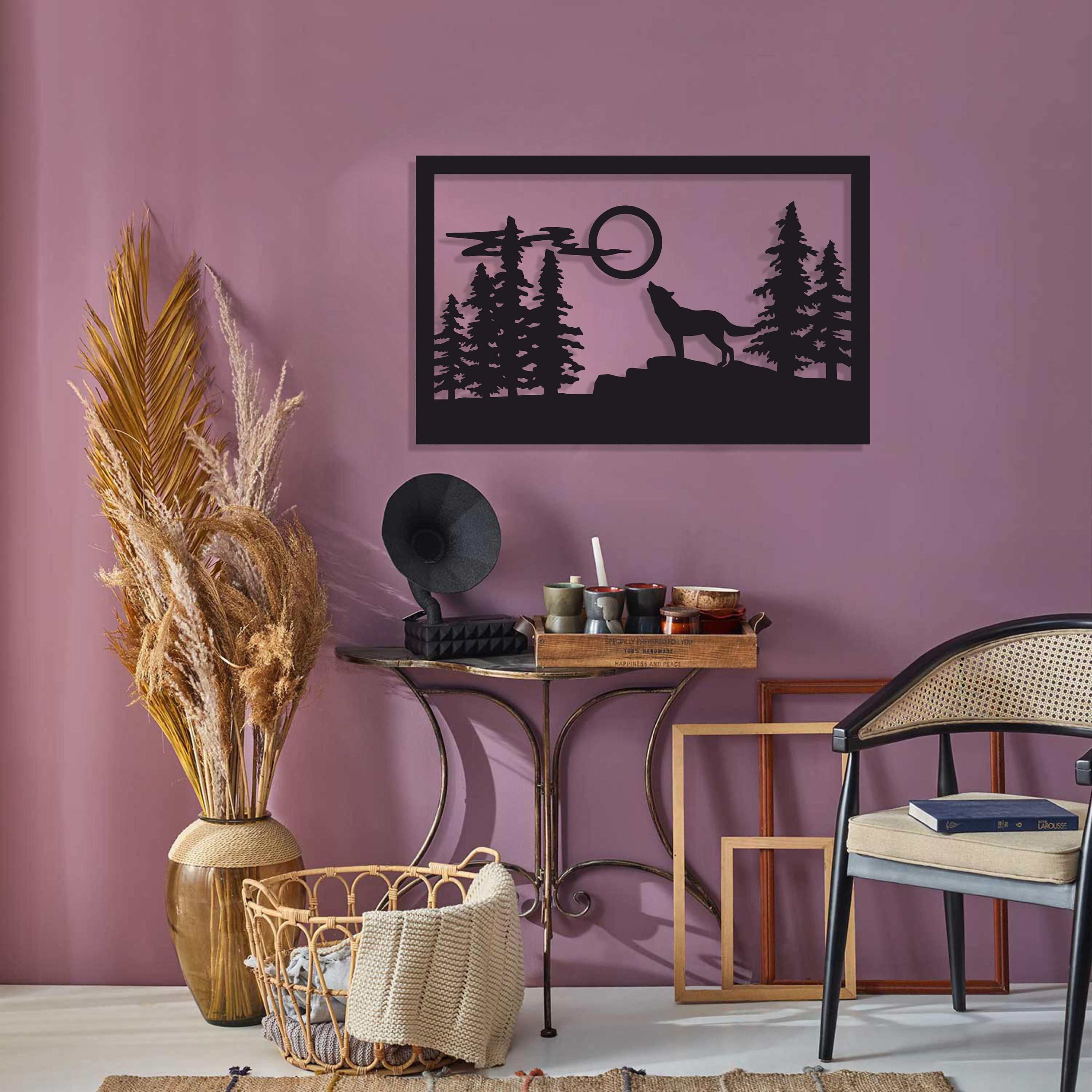 Wolf Wall Decor Wolf and Moon Metal Wall Art Living Room | Etsy