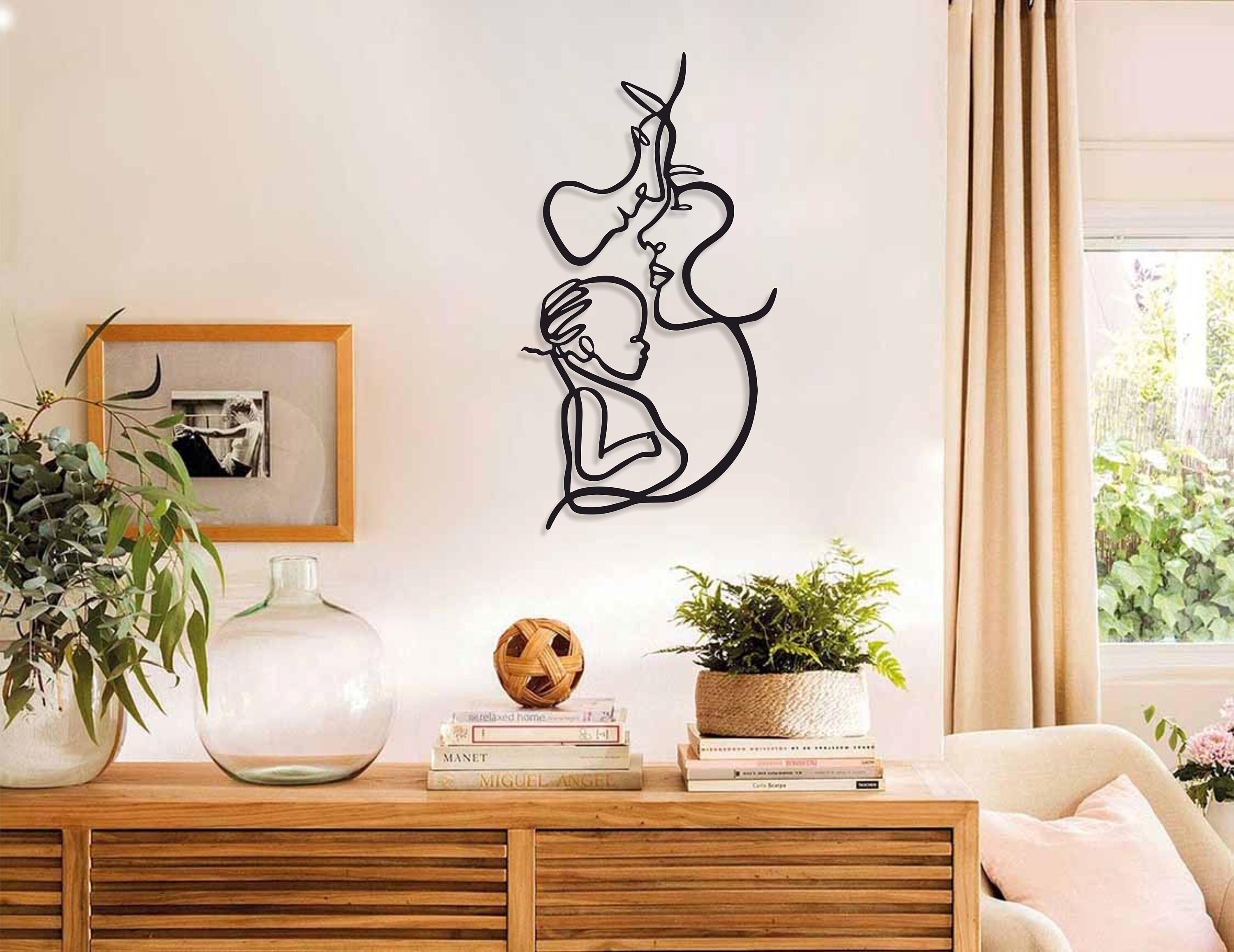 Family Line Art Wall Decor, Line Art, Metal Wall Art, Living Room Wall ...