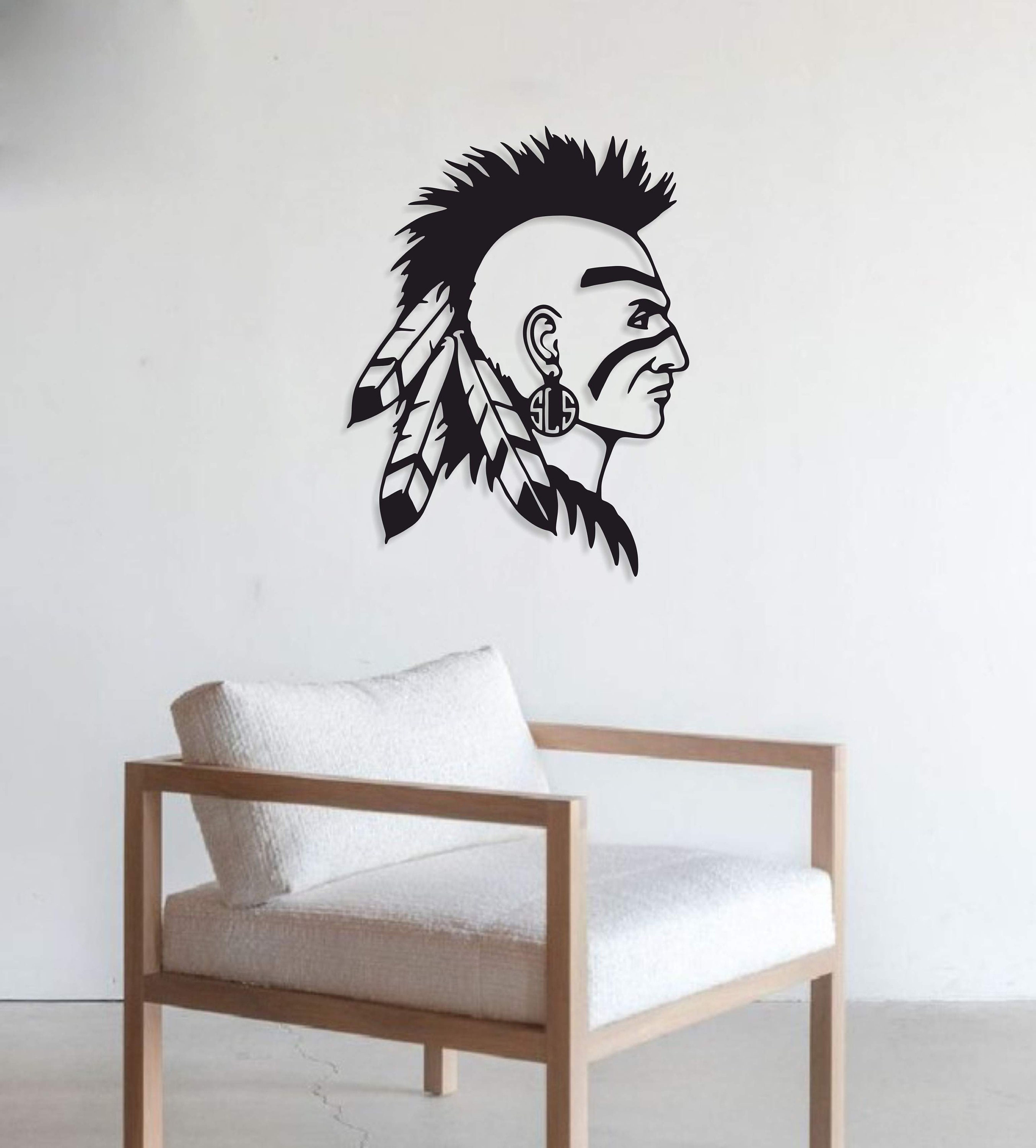 Indian Face Metal Wall Decor, Indigenous American Metal Wall Art ...