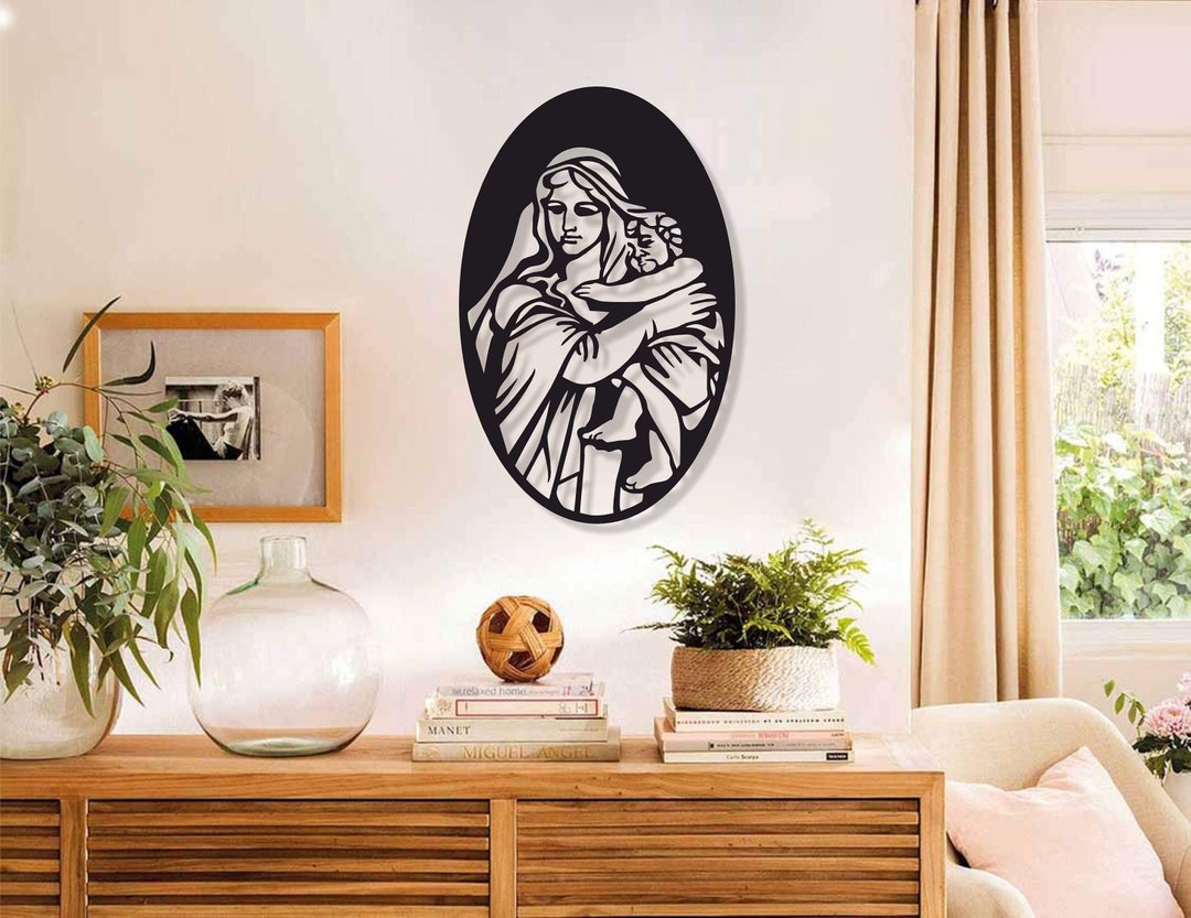 Virgin Mary Wall Decor, Virgin Mary With Jesus Metal Wall Art, Living ...