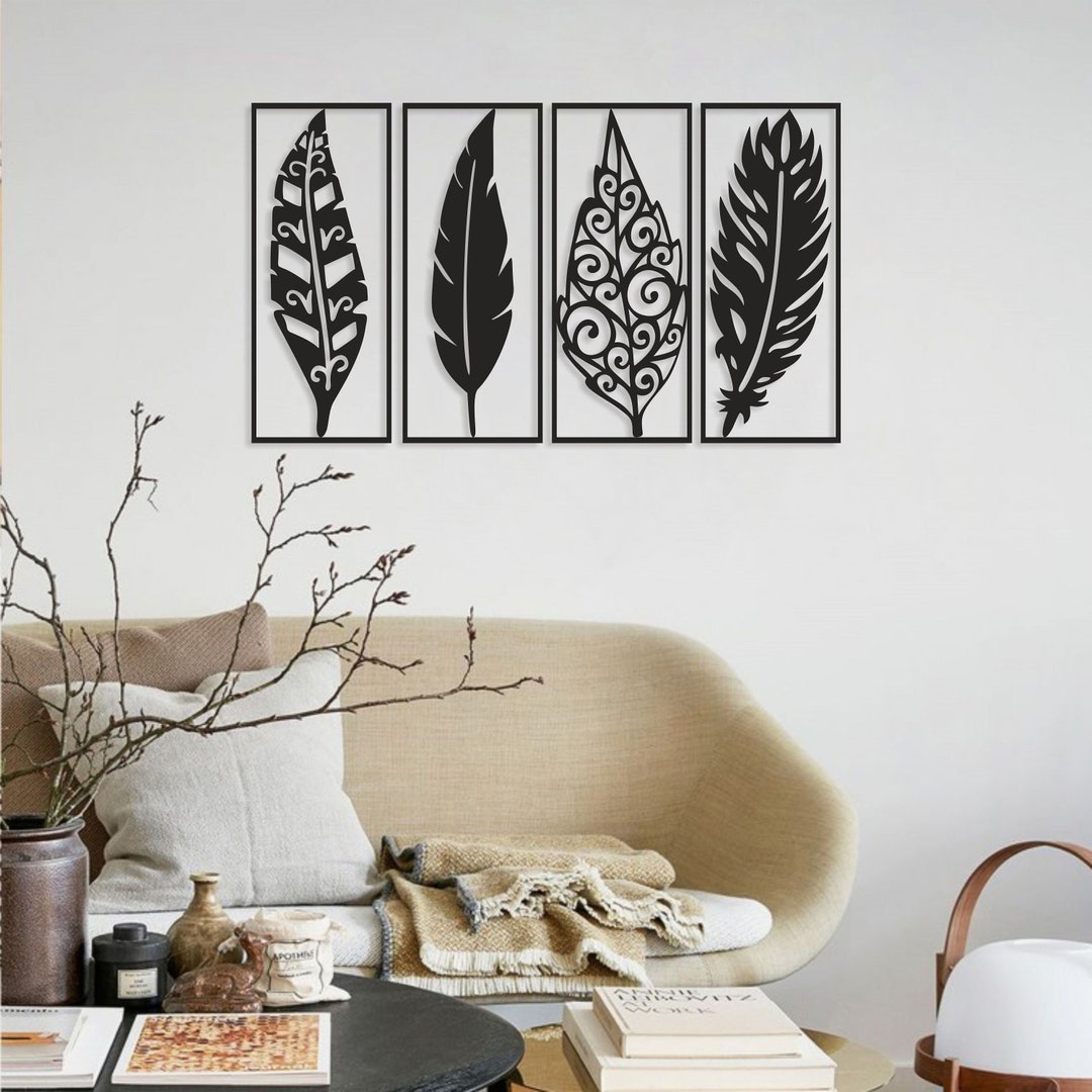 Feathers Wall Decor, Feather Wall Art, Metal Wall Art, Living Room Wall ...