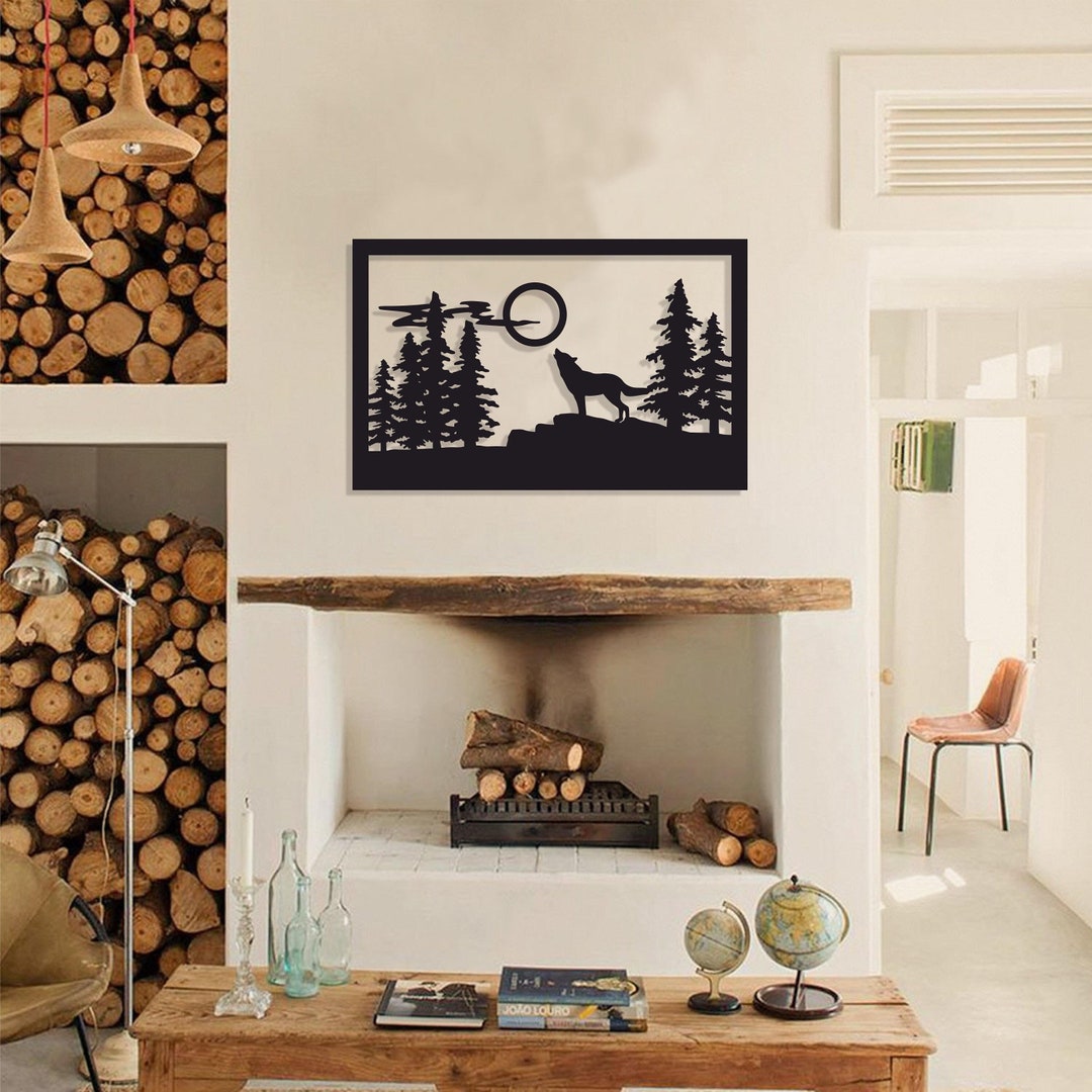 Wolf Wall Decor, Wolf and Moon Metal Wall Art, Living Room Wall Decor ...