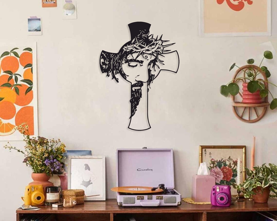 Cross With Jesus Wall Decor, Jesus Wall Art, Metal Wall Art, Living ...