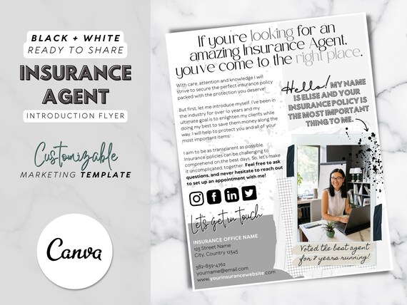 Insurance Agent Marketing Flyer Insurance Agent Introduction - Etsy