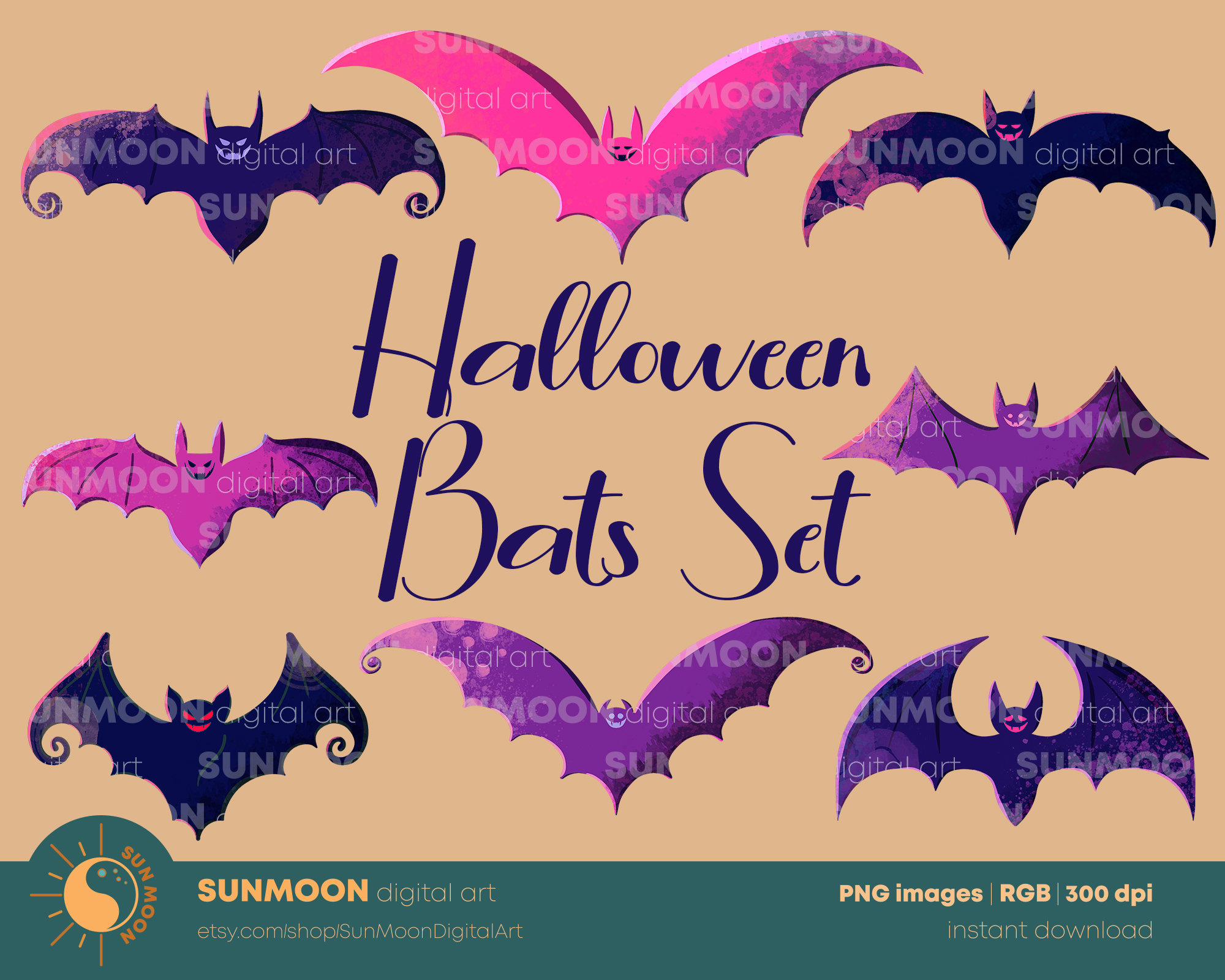 Haloween Bat Clipart, Cute Halloween Decor, Watercolor PNG, Autumn ...