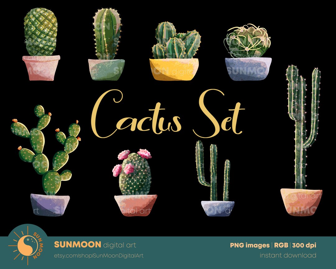 Cute Watercolor Cactus Clipart Set, Western Clipart, Printable Plant ...