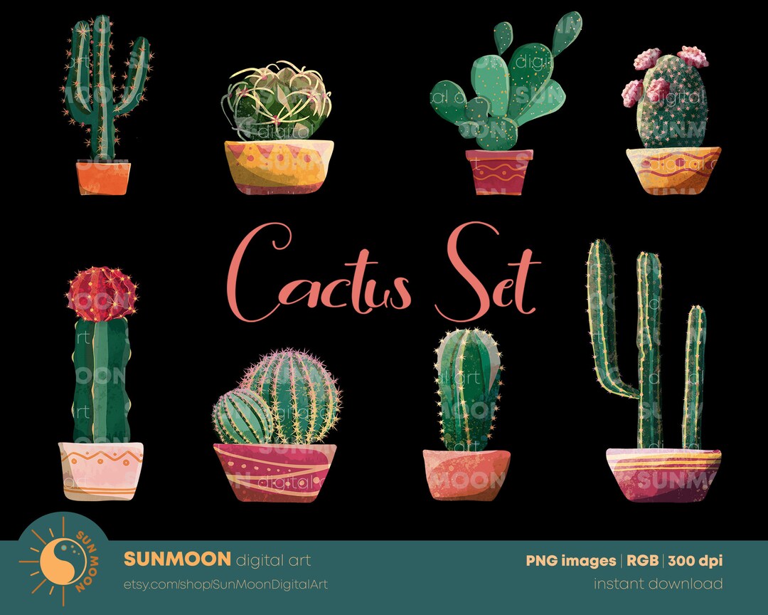 Watercolor Succulents Clipart PNG, Cactus Stickers, Printable Wall Art ...