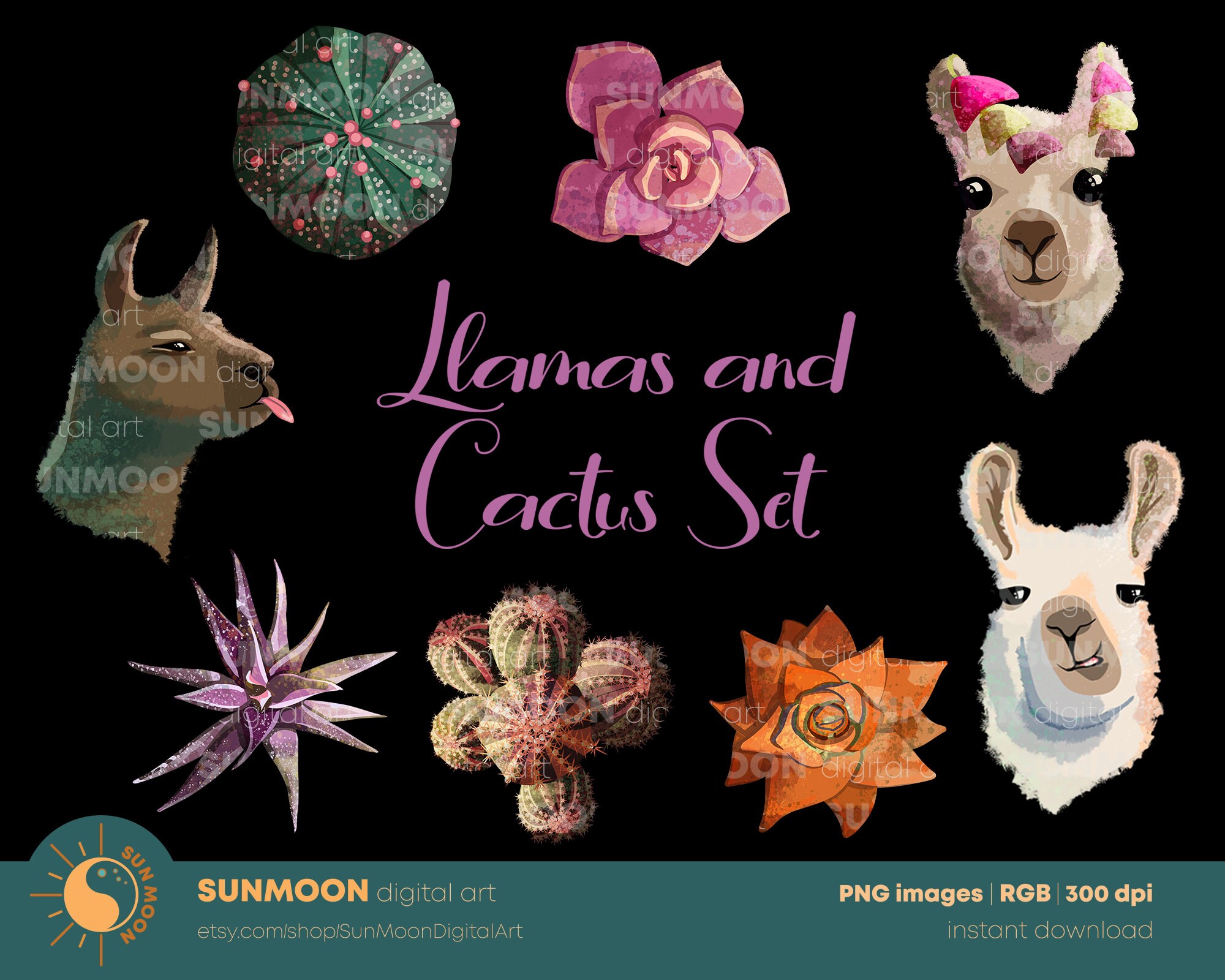 Alpaca Clipart, Succulents Clipart, Llama Party, Cute Cactus Clipart ...