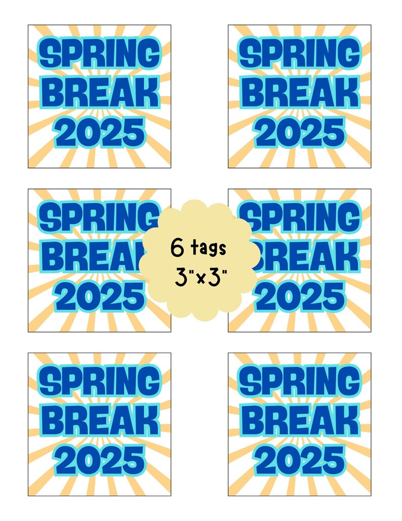 Spring Break Gift Tag: Printable Vacation Goodie Bag Tags (PDF) - Etsy