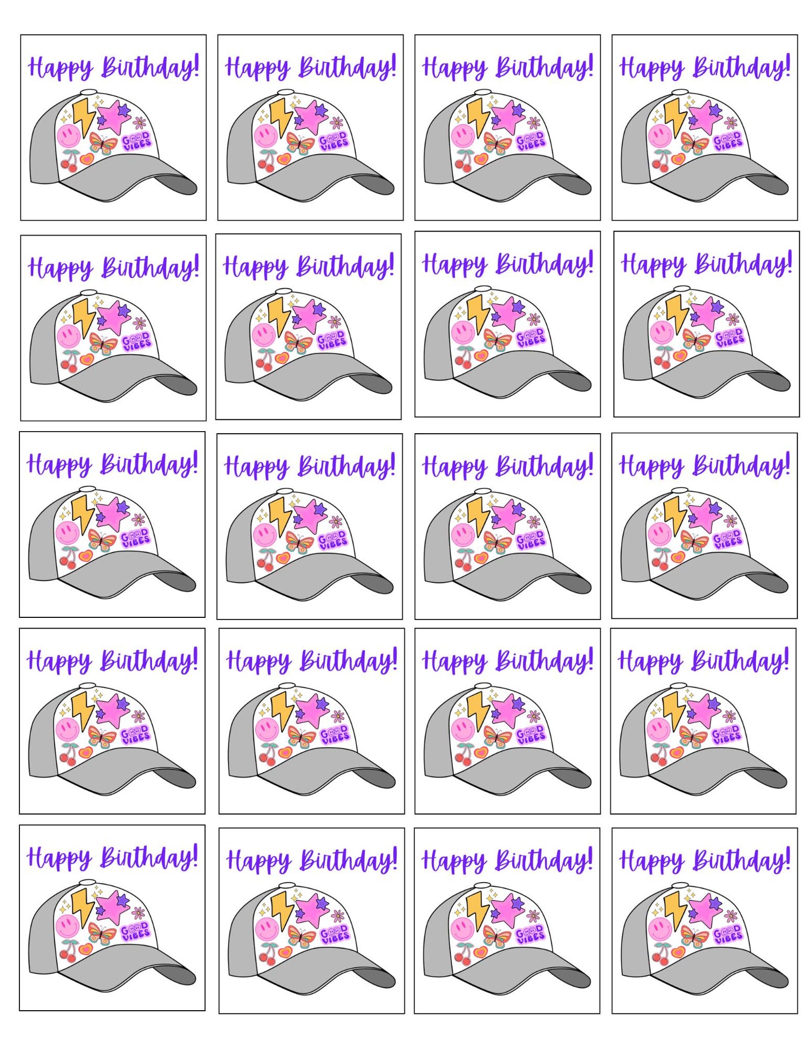 Happy Birthday, Hat, Gift Tags, Printable, Instant Download, Birthday ...