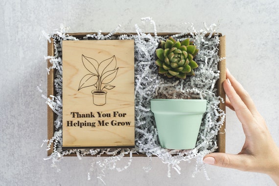 Thank You for Helping Me Grow Succulent Gift Box Wood Card - Etsy