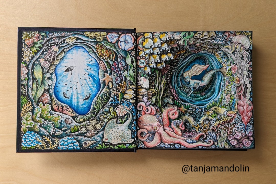 Ocean Life Altered Book. Carved Tunnel Book. Mermaid Illustration. - Etsy
