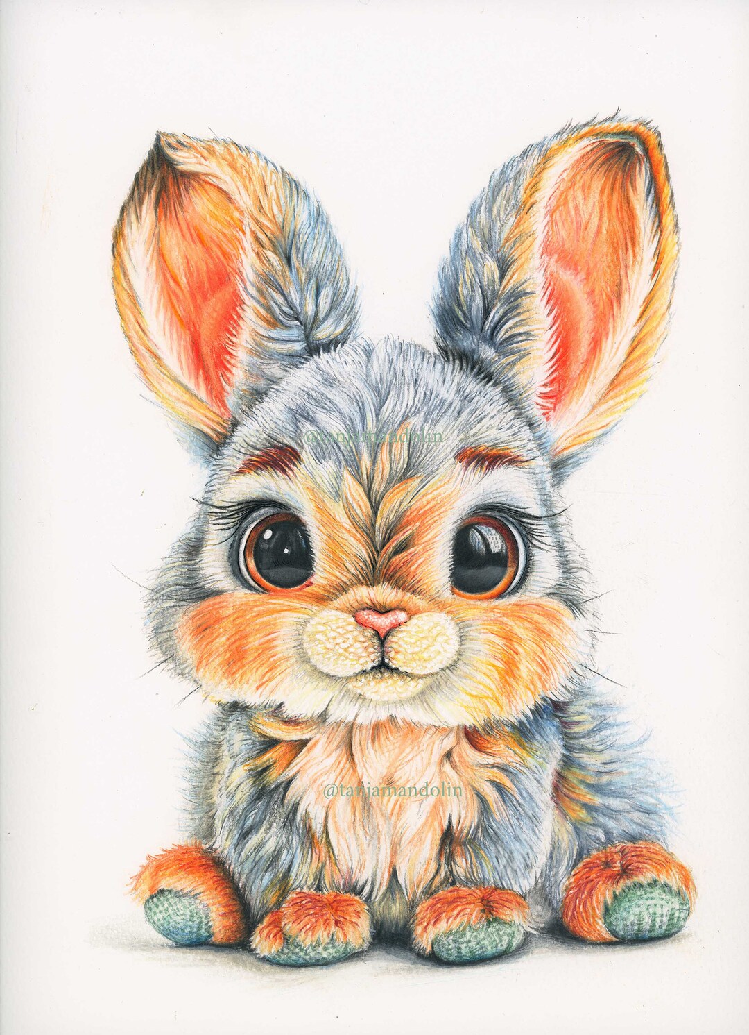 Adorable Bunny Toy Realistic Colored Pencil Drawing, Cute Rabbit Art ...