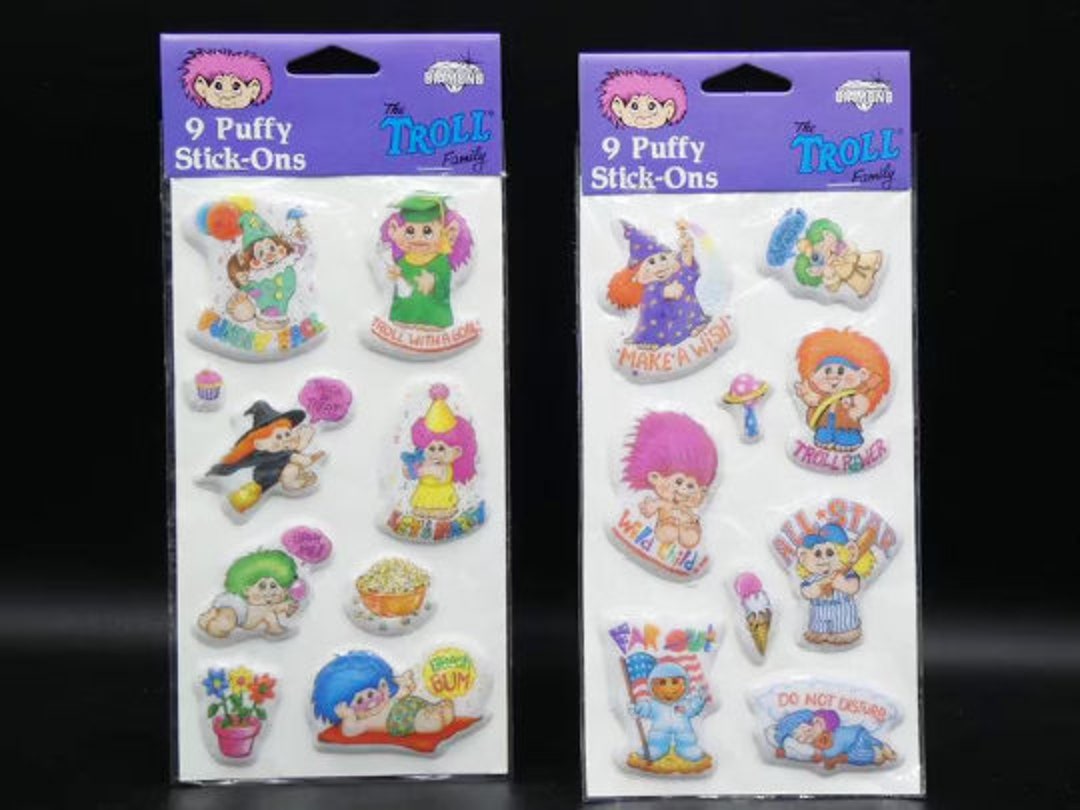 Vintage Troll Dolls Sticker Set - 1992 Puffy Stick on Stickers Inactive ...