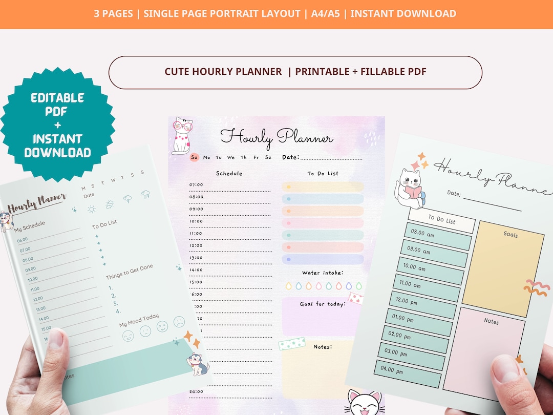 2025 Cute Daily Planner Template | Hourly Daily Planner - A4/A5 (size ...