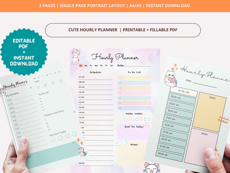 2025 Cute Daily Planner Template | Hourly Daily Planner - A4/A5 (size ...