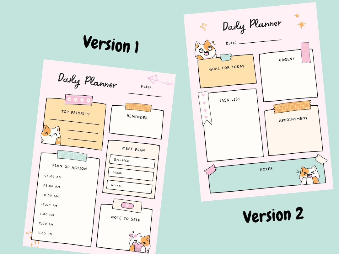 Cute Daily Planner Printable - Printable Planner, Planner Set, Instant ...