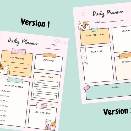 Cute Hourly Daily Planner Printable Stationery Instant - Etsy